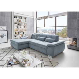 Die PlanBar Ecksofa &raquo;MP-IN16037 L-Form mit Kaltschaum-Polsterung&laquo; mit Sitztiefenverstellung & Zierkissen blau 100% Polyester