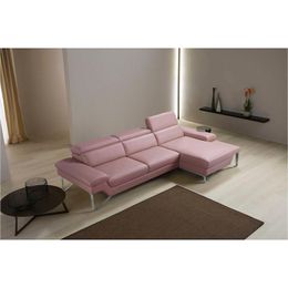 Egoitaliano Ecksofa &raquo;Princess, elegantes Designsofa mit erstklassigem Sitzkomfort, L-Form&laquo; mit Recamiere, inkl. Kopfteilverstellung, edle Designmetallf&uuml;&szlig;e rosa 