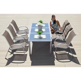 Merxx Garten-Essgruppe &raquo;Amalfi&laquo; 6x Stapelsessel, 1x Ausziehtisch 140(200)x90 cm, 7 Stk. tlg. pulverbeschichtetes Aluminium, aus 100% Polyester, f&uuml;r 6 