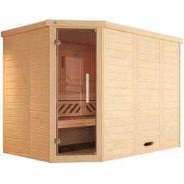 Weka Sauna &raquo;Design-Sauna KEMI Eck 2&laquo; Blockbohlen, vorgefertigte Elemente, moderne Ganzglast&uuml;r beige