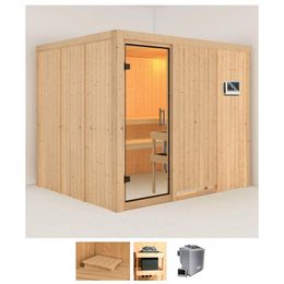 Karibu Sauna &raquo;Gitte&laquo; Set, 9-kW-Bio-Ofen mit externer Steuerung beige