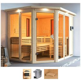 Karibu Sauna &raquo;Avril&laquo; Set, Ofen 9 kW Bio externe Strg easy beige