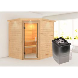 Karibu Sauna &raquo;Mia (Fronteinstieg)&laquo; Ofen 9 kW integr. Strg beige