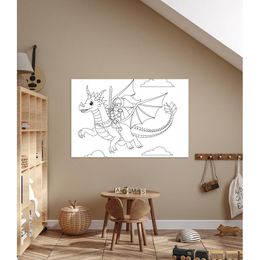queence Bild &raquo;Fliegender Drache & Ritter&laquo; Drachen Figuren M&auml;dchen M&auml;rchen M&auml;rchenbilder Reitbilder Ritter klassische Fantasie 1 Stk. tlg. DIY Wandbild
