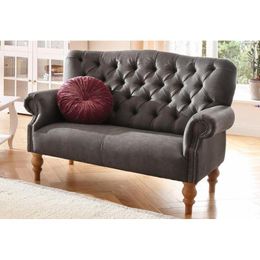Home Affaire Chesterfield-Sofa &raquo;Lord&laquo; mit echter Chesterfield-Knopfheftung und Ziern&auml;geln grau Luxus-Microfaser Lederoptik (100% Polyester);Struktur 