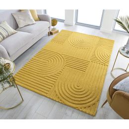 FLAIR RUGS Wollteppich &raquo;Zen Garden, modern & mit Linien&laquo; 10 mm H&ouml;he 100% Wolle, Hoch-Tief-Effekt, auch als L&auml;ufer und in Rund erh&auml;ltlich gelb Wolle