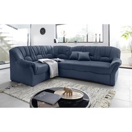 DOMO collection Ecksofa &raquo;Bahia, zeitlos und elegant, bequeme Armlehnen, L-Form&laquo; wahlweise mit Bettfunktion blau Luxus-Microfaser (100% Polyester), mit