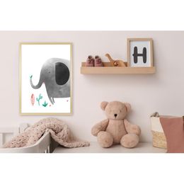 queence Bild mit Rahmen &raquo;Grauer Elefant&laquo; Elefant Elefanten Elefanten Bilder Tiere 1 Stk. tlg. HD Premium Posterdruck mit Echtholzrahmen grau Holz, 