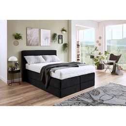 Westfalia Schlafkomfort Boxspringbett wahlweise mit Kaltschaum-Topper schwarz Microvelours (100% Polyester)