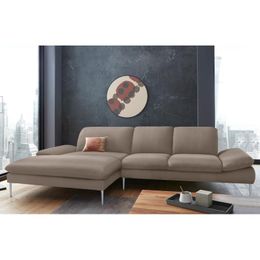 W.Schillig Ecksofa &raquo;enjoy&MORE, Designsofa, bequem, zeitlos und elegant, L-Form&laquo; mit Sitztiefenverstellung, F&uuml;&szlig;e silber matt, Breite 340 cm braun 