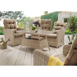 Destiny Gartenlounge-Set &raquo;MERANO&laquo; 1x 2er Sofa, 2x Sessel, 1x Tisch, inkl. Auflagen, 11 Stk. tlg. beige Obermaterial: 100% Polyester. F&uuml;llung: 100% Polyurethan