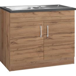 KOCHSTATION Sp&uuml;lenschrank &raquo;KS-Colmar&laquo; 100 cm, mit Metallgriff braun Holzwerkstoff