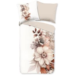 Good Morning Wendebettw&auml;sche &raquo;Vester&laquo; 2 Stk. tlg. 100% Baumwolle, Renforc&eacute;, Rei&szlig;verschluss, Wendeoptik, Blumen, cream beige Renforc&eacute;, Obermaterial: 