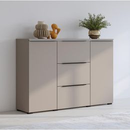 OTTO home Sideboard &raquo;Tana, Breite 132 cm, moderne Kommode 3 SK,2 Trg&laquo; Schubladenschrank,Anrichte mit viel Stauraum, Einlegeb&ouml;den verstellbar braun FSC