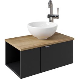 Waschtisch &raquo;Serie 6915 Waschschale mit Unterschrank f&uuml;r G&auml;stebad, G&auml;ste WC&laquo; Keramik-Aufsatzbecken, Waschtischplatte, Waschtischunterschrank, 3 Stk. 