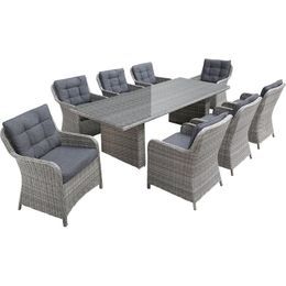 Konifera Garten-Essgruppe &raquo;&raquo;Menorca&laquo;&laquo; Set, 8x Sessel, 1x Tisch 230,8x100x75 cm, inkl. Auflagen, Alu, Polyrattan, 25 Stk. tlg. Polyrattan, Aluminium, 