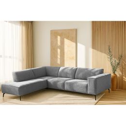 Home Affaire Ecksofa &raquo;LORCAN mit Metallf&uuml;&szlig;en, Breite 275 cm, weiches Sitzgef&uuml;hl&laquo; Metallf&uuml;&szlig;e, Lederoptik, Struktur, Boucl&eacute; grau Struktur weich: (85% 
