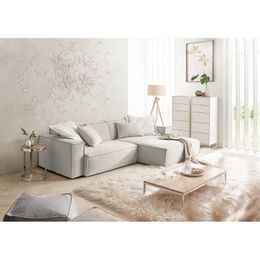 3C Candy Ecksofa &raquo;Matteo in elegant, kubischer Formensprache, bequem, L-Form&laquo; mit auff&auml;lliger Kedernaht, Feincord-Bezug, Lounge-Charakter silber 95% 