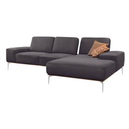 W.Schillig Ecksofa &raquo;run, Designsofa mit tollem Sitzkomfort, L-Form&laquo; mit elegantem Holzsockel, F&uuml;&szlig;e in Chrom gl&auml;nzend, Breite 279 cm grau Longlife Xtra