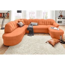 DOMO collection Wohnlandschaft &raquo;Elva, zeitloses Design, elegante R&uuml;ckensteppung, Breite 293cm, U-Form&laquo; wahlweise mit Bettfunktion und Federkern orange