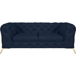 Home Affaire Chesterfield-Sofa &raquo;Amaury&laquo; aufw&auml;ndige Knopfheftung, moderne Chesterfield Optik, Fu&szlig;farbe w&auml;hlbar blau Struktur (100% Polyester9;Samtoptik