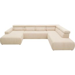 DOMO collection Wohnlandschaft &raquo;Brandon, belastbar bis 140kg/ Sitz, B/T: 359/228 cm, U-Form&laquo; ohne Sitztiefenverstellung, Cord, creme beige Kunstleder 