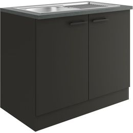 Optifit Sp&uuml;lenschrank &raquo;Palma&laquo; Breite 100 cm, inklusive Einbausp&uuml;le schwarz Spanplatte