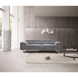 Egoitaliano 2,5-Sitzer &raquo;Malika, Designsofa mit hohem Sitzkomfort, edel und bequem&laquo; inkl. Kopfteilverstellung und chromfarbenen Metallf&uuml;&szlig;en grau Luxus-Micofaser 