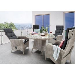 Destiny Garten-Essgruppe &raquo;PALMA LUNA&laquo; 4x Hochlehner, 1x Tisch, inkl. Auflagen, 9 Stk. tlg. Aluminium, Polyrattan wei&szlig; Aluminium, Wicker/Kunststoffgeflecht