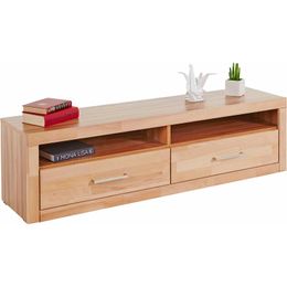 OTTO home Lowboard &raquo;Ribe,140cm breit,38cm hoch mit 2 Klappen,Oberplatte aus Massivholz&laquo; Holz massiv, Holzwerkstoff, Metall Griffe,2 Klappen beige Holz