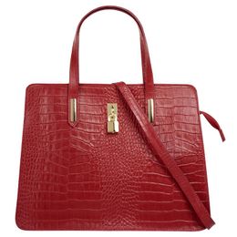 CLUTY Damen Henkeltasche echt Leder, Made in Italy rot