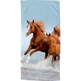 Good Morning Strandtuch &raquo;Free&laquo; Mikrofaser, 75x150, Schnelltrocknend, Strand, Kind, Pferd, Blau bunt Microfaser, Obermaterial: 100% Polyester