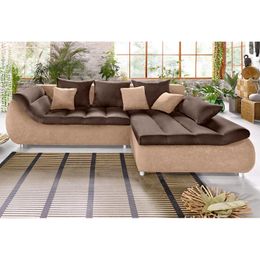 Home Affaire Ecksofa &raquo;Imolla modern, Breite 270cm, bequem, aktuelle Steppung im Sitz, L-Form&laquo; inkl. Bettfunktion und Bettkasten braun Luxus-Microfaser