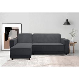 Ecksofa &raquo;Allie Schlafsofa 230 cm mit Relaxfunktion in der R&uuml;ckenlehne&laquo; Schlaffunktion (108/194,5cm), trendiger Cord o. pflegeleichter Velours grau 100