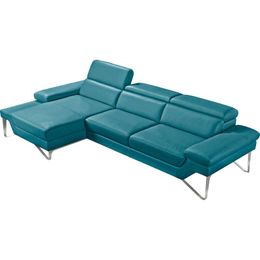 Egoitaliano Ecksofa &raquo;Princess, elegantes Designsofa mit erstklassigem Sitzkomfort, L-Form&laquo; mit Recamiere, inkl. Kopfteilverstellung, edle Designmetallf&uuml;&szlig;e blau 