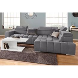 exxpo - sofa fashion Ecksofa &raquo;Elias, aktuelle Kreuzsteppung im Sitz, bequem, Breite 307cm, L-Form&laquo; mit Kopf- bzw. R&uuml;ckenverstellung, wahlweise mit 