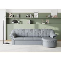 DOMO collection Ecksofa &raquo;Pegnitz, elegante R&uuml;ckensteppung, kompakte Stellma&szlig;e 238/141cm, L-Form&laquo; wahlweise mit Bettfunktion silber 100% Polyester