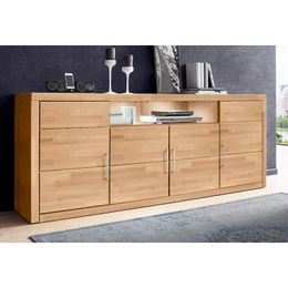 OTTO home Sideboard &raquo;Logo,200cm breit,42 cm tief,Fronten Massivholz,11 F&auml;cher&laquo; Kernbuche massiv, Holzwerkstoff, 4T&uuml;ren,11 F&auml;cher,B&ouml;den versetzbar 
