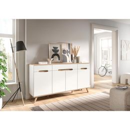 Home Affaire Sideboard &raquo;Alesund, Breite 185 cm, 4 T&uuml;ren, 1 Schubkasten, konischer Fu&szlig;&laquo; Scandi-Look, Anrichte, Schrank, Kommode, Wohnm&ouml;bel, Wohnzimmer 
