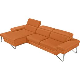 Egoitaliano Ecksofa &raquo;Princess, elegantes Designsofa mit erstklassigem Sitzkomfort, L-Form&laquo; mit Recamiere, inkl. Kopfteilverstellung, edle Designmetallf&uuml;&szlig;e orange 