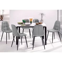 OTTO home Essgruppe Set, 5 Stk. tlg. Esstisch, Breite 120 cm und 4 Esszimmerst&uuml;hle, Bezug in Kunstleder grau