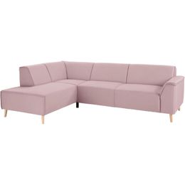 Home Affaire Ecksofa &raquo;Janek Scandic Design, elegant und zeitlos, L-Form&laquo; mit Federkern und Keder in scandinavischem Design rosa Struktur fein ( 100% 