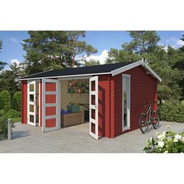 Lasita Maja Gartenhaus &raquo;Carroz 2&laquo; Blochbohlenhaus 28mm 2-Raum, Fundamentmass 4560x3600, Schwedenrot rot Holzwerkstoff