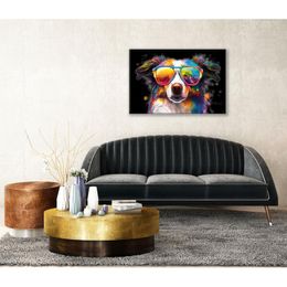 Leinwandbild Humor Hund Hunde Hundebilder Pop Art Tiere 1 Stk. tlg. schwarz Canvas, MDF