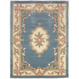 FLAIR RUGS Wollteppich &raquo;Aubusson&laquo; rechteckig 10 mm H&ouml;he Wolle, Teppich, Wohnzimmer, Schlafzimmer, Esszimmer blau Wolle