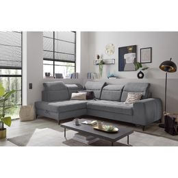 ED EXCITING DESIGN Ecksofa &raquo;Rockdale L-Form mit Bettfunktion, Bettkasten&laquo; Kopfteilverstellung, Sitztiefenverstellung & USB-Port grau 92% Polyester, 8%