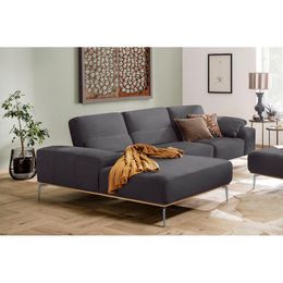 W.Schillig Ecksofa &raquo;run, Designsofa mit tollem Sitzkomfort, bequem, L-Form&laquo; mit elegantem Holzsockel, F&uuml;&szlig;e in Chrom gl&auml;nzend, Breite 319 cm grau 