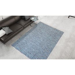 Calo-deluxe Teppich &raquo;Luba 433&laquo; rechteckig 7 mm H&ouml;he reine Baumwolle, handgewebt, Wohnzimmer, Kinderzimmer blau Baumwolle