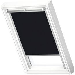 Velux Verdunklungsrollo &raquo;DKL 3009S&laquo; verdunkelnd ohne Bohren in F&uuml;hrungsschienen Stoff schwarz mit wei&szlig;en F&uuml;hrungsschienen & Griffleiste schwarz 