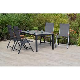 Merxx Garten-Essgruppe &raquo;&raquo;Toblino&laquo;&laquo; Set, 5-fach verstellbare R&uuml;ckenlehne, pulverbeschichtetes Aluminiumgestell, 5 Stk. tlg. Tisch: LxB: 150x90 cm grau 